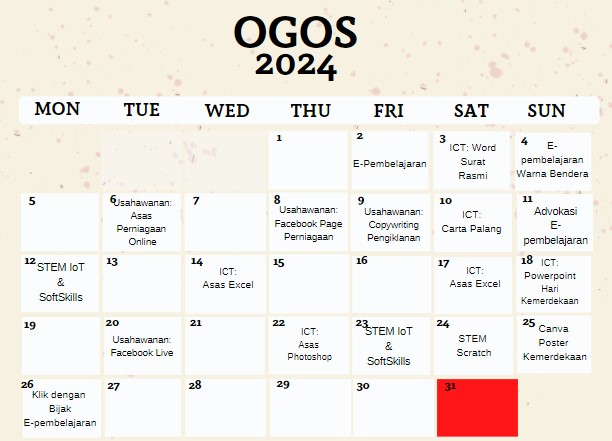 JADUAL AKTIVITI OGOS 2024 – NADI Felda Selancar 1